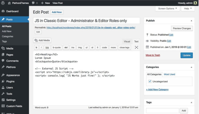 How to add JavaScript or jQuery to WordPress Tutorial - Plethora Themes